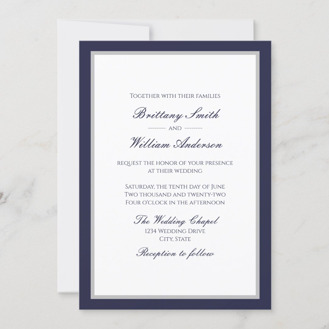 Classic Navy Blue with Border Wedding Invitation | Zazzle