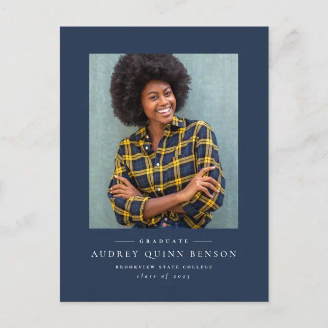 Classic navy graduation announcement invitation | Zazzle