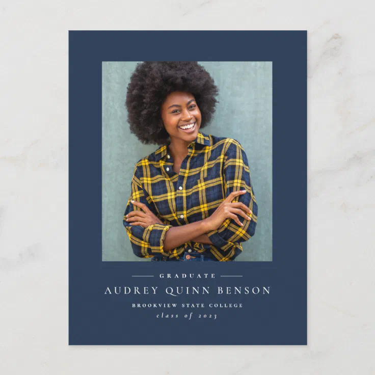 Classic navy graduation announcement invitation | Zazzle