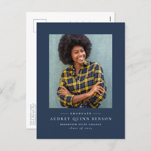 Classic navy graduation announcement invitation | Zazzle