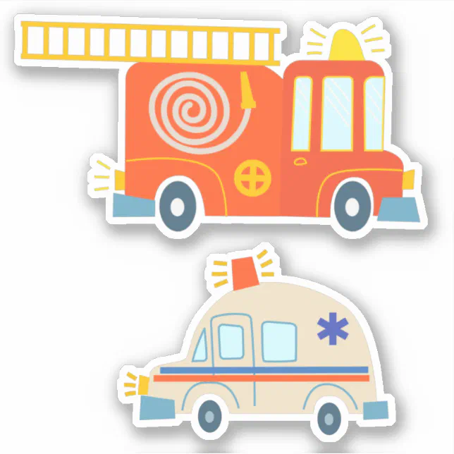 Classic orange fire truck siren ladder ambulance sticker | Zazzle