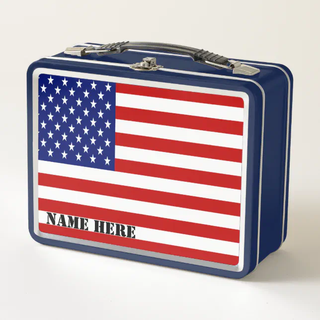 Classic Patriotic American Flag Monogram Metal Lunch Box | Zazzle