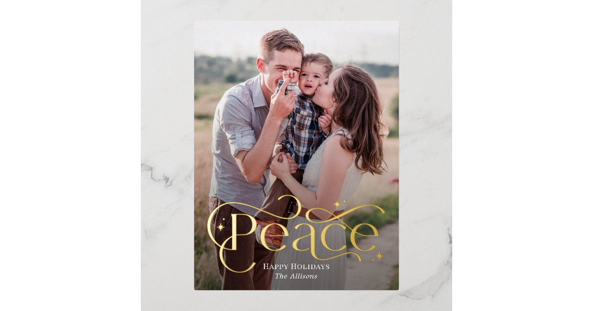 Classic Peace Foil Photo Holiday Postcard | Zazzle