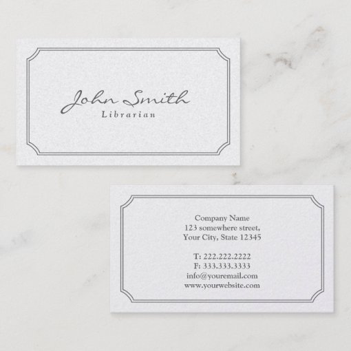 Classic Pearl White Librarian Business Card | Zazzle
