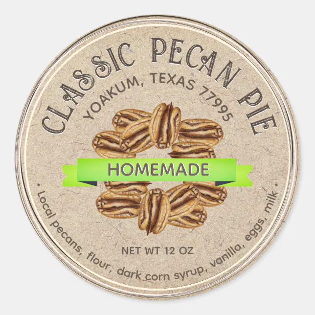 CLASSIC PECAN PIE Grunge Font Kraft Brown Classic Round Sticker | Zazzle