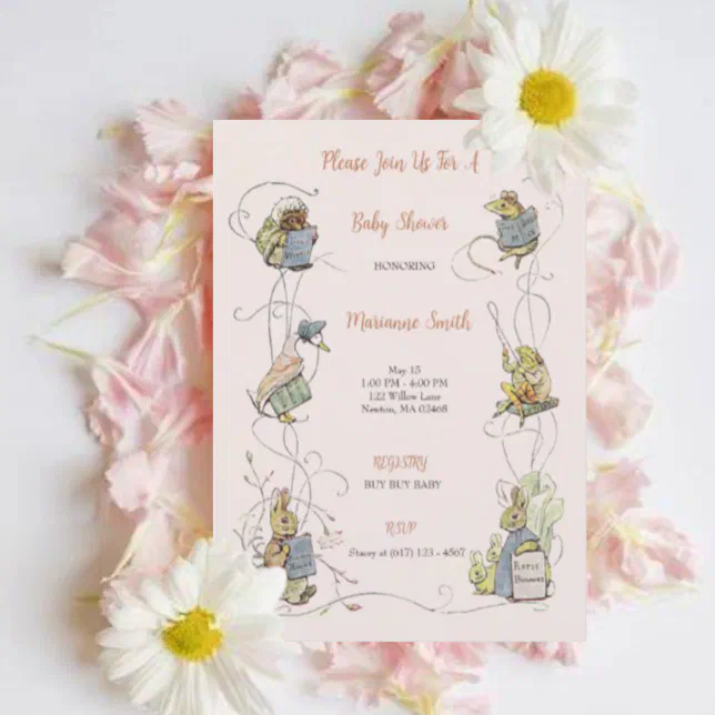 Classic Peter the Rabbit Baby Girl Baby Shower Invitation | Zazzle
