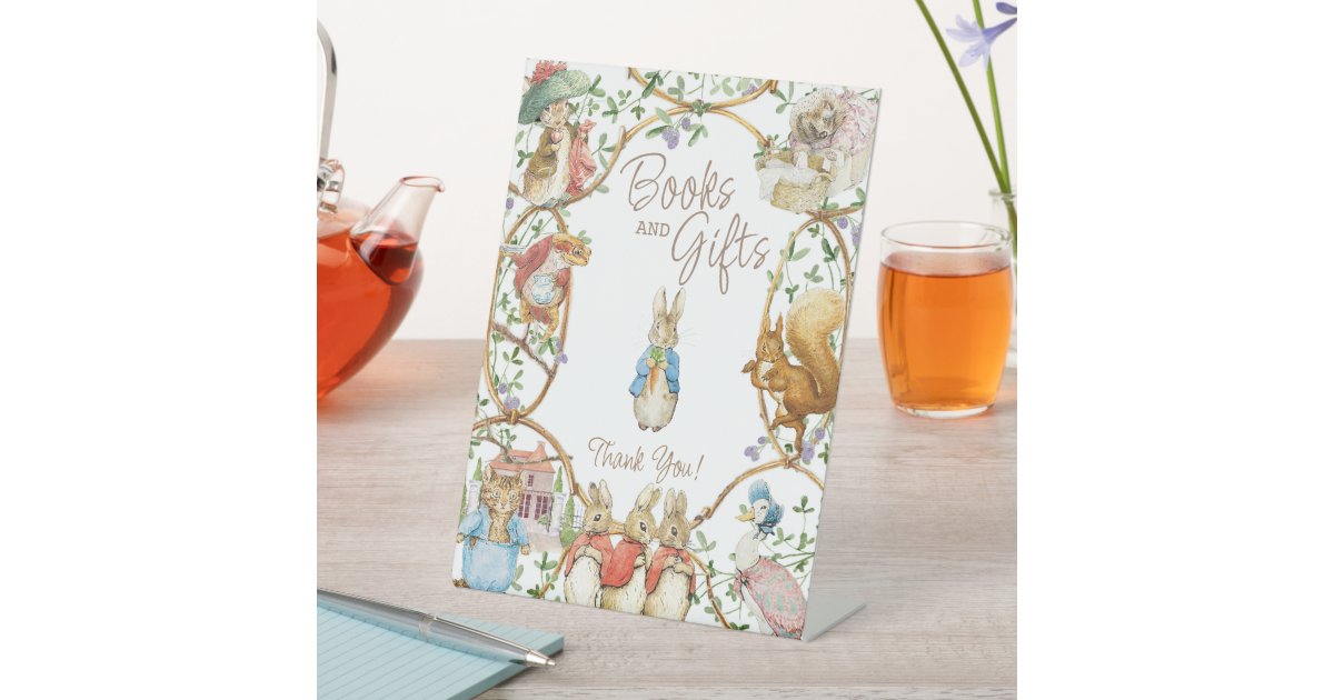 Classic Peter the Rabbit Baby Shower Books Gifts Pedestal Sign | Zazzle