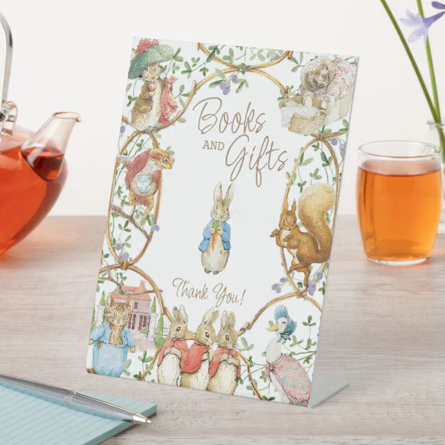 Classic Peter the Rabbit Baby Shower Books Gifts Pedestal Sign | Zazzle