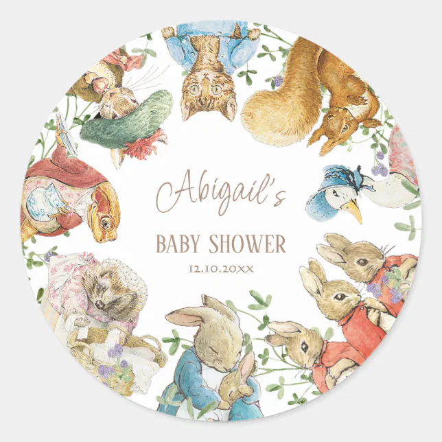Classic Peter the Rabbit Baby Shower Classic Round Sticker | Zazzle