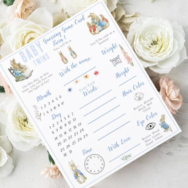 Classic Peter the Rabbit Twin Baby Shower Game | Zazzle