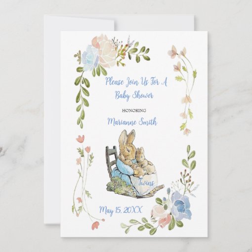 Classic Peter the Rabbit Twins Baby Shower Invitation | Zazzle