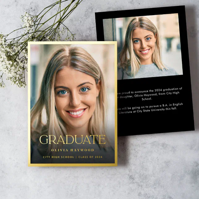 Classic Photo Gold Foil Graduation Announcement | Zazzle