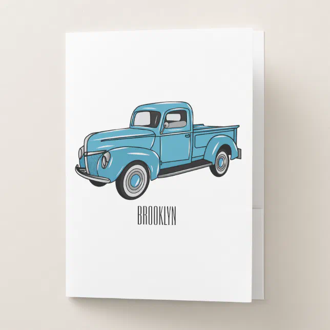 Classic pick up truck cartoon illustration pocket folder | Zazzle