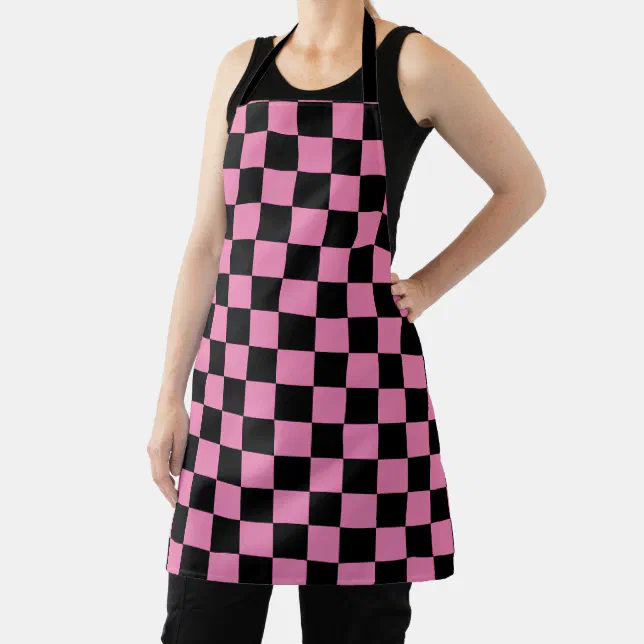Classic Pink and Black checkered chequered pattern Apron | Zazzle
