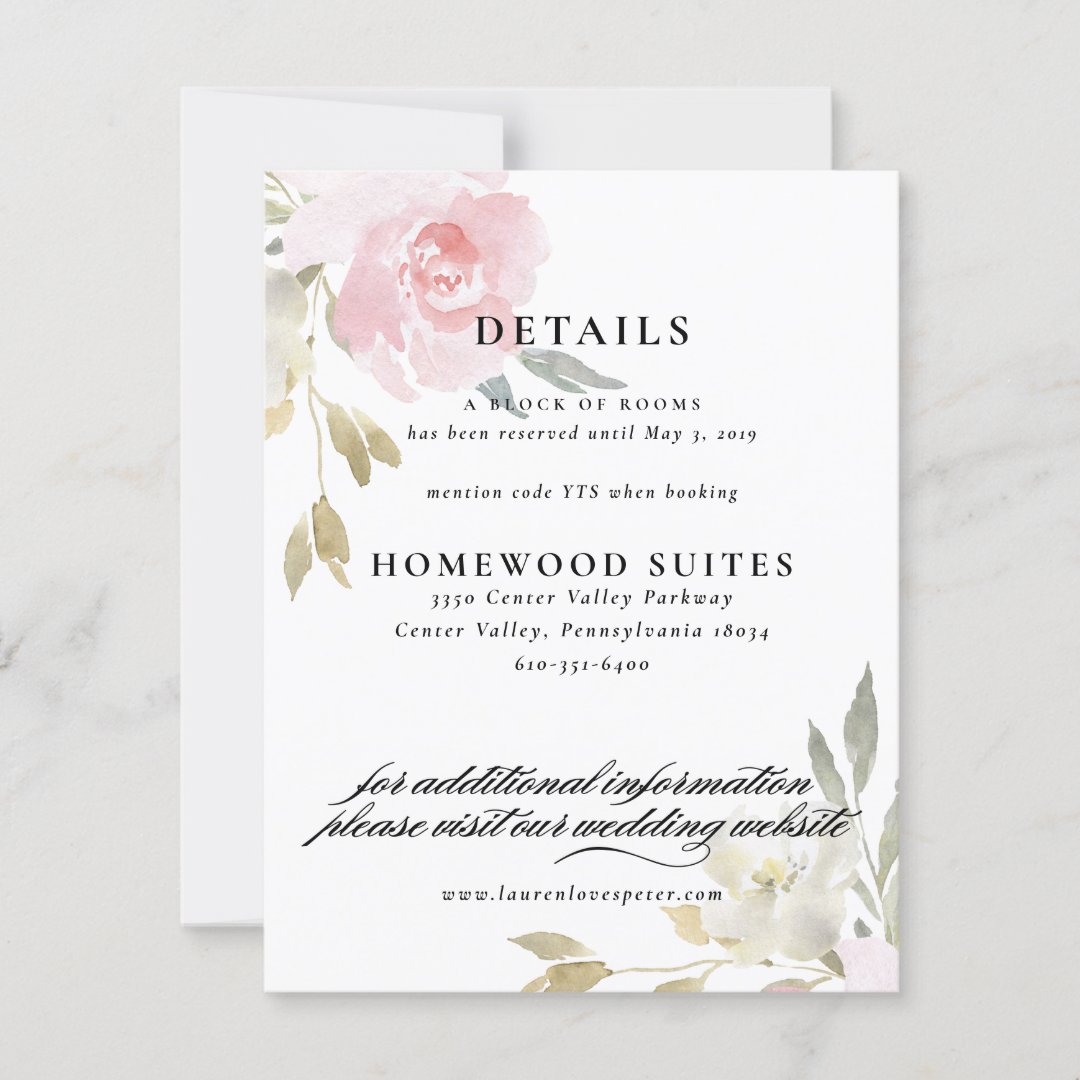 Classic Pink Floral Wedding Guest Information Card | Zazzle