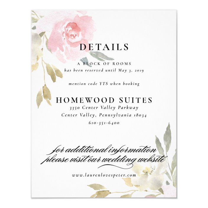 Classic Pink Floral Wedding Guest Information Card | Zazzle.com