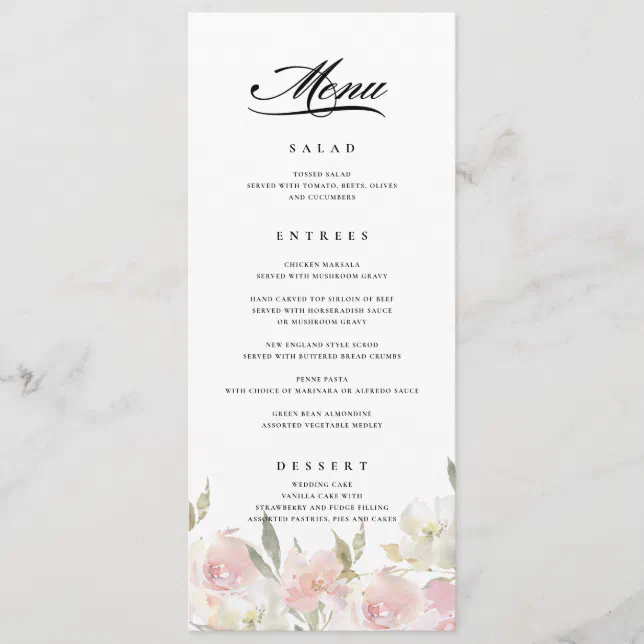 Classic Pink Floral Wedding Menu | Zazzle
