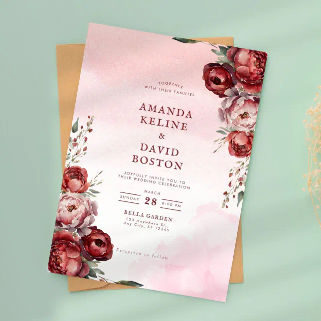 Classic Pink Flower Wedding Invitation | Zazzle