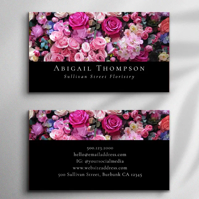 Classic Pink Flowers Florist Flower Shop Business Card | Zazzle