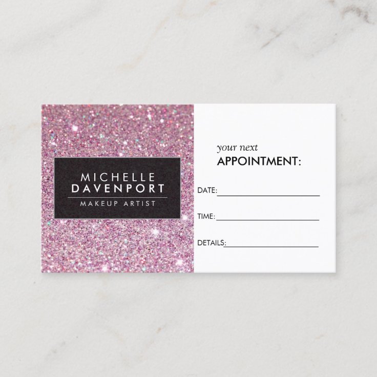 Classic Pink Glitter Salon Appointment Card | Zazzle