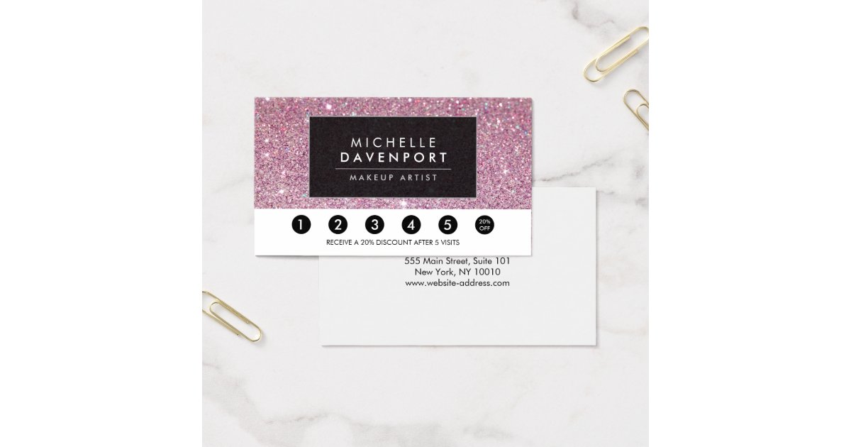 Classic Pink Glitter Salon Loyalty Punch Card | Zazzle