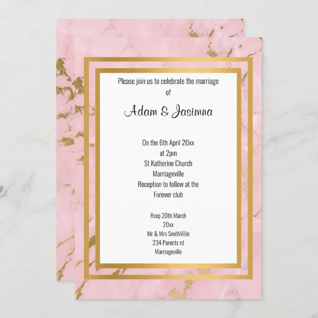 CLASSIC PINK GOLD MARBLE ABSTRACT LAYER WEDDING INVITATION | Zazzle