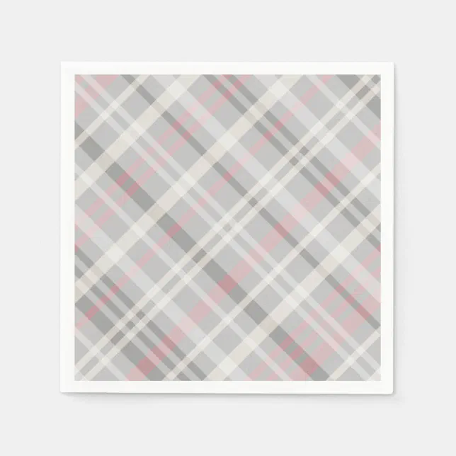 classic pink gray white plaid paper napkins | Zazzle