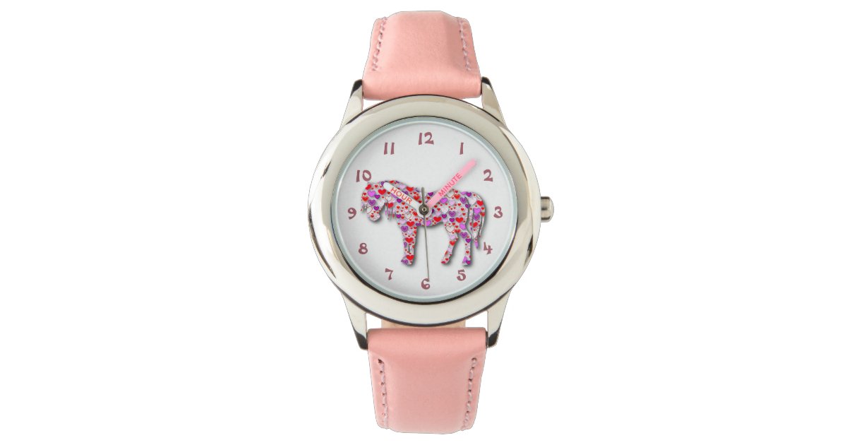 Classic Pink Heart Horse Pony Watch | Zazzle