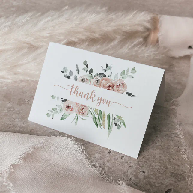 Classic Pink Rose Floral Folded Wedding Thank You Card | Zazzle