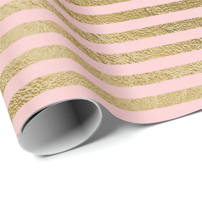 Classic Pink Rose Gold Lines Stripes Paris Wrapping Paper | Zazzle