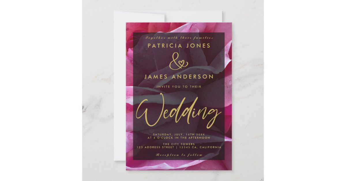 Classic Pink Roses Overlay Wedding Invitation | Zazzle