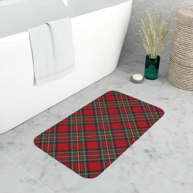 Classic Plaid Red and Green Clan Stewart Tartan Bath Mat | Zazzle