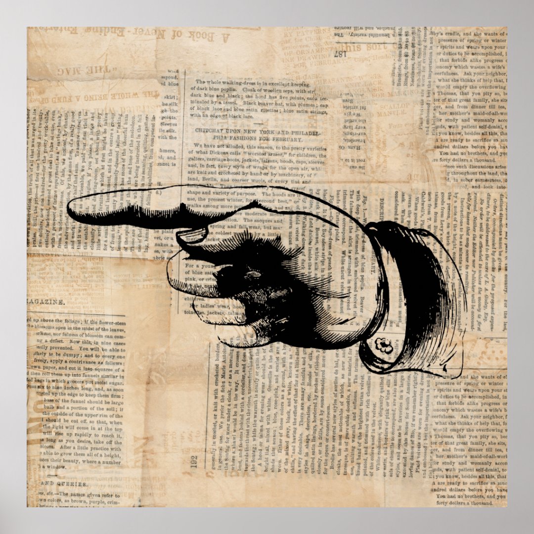 Classic Pointing Finger Art Newspaper Background Poster | Zazzle