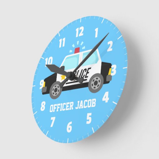 Classic Police Car with Siren For Boys Room Round Clock | Zazzle