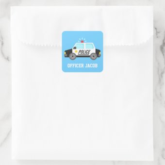 Classic Police Car with Siren Name Square Sticker | Zazzle
