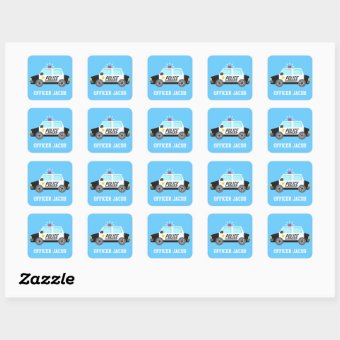 Classic Police Car with Siren Name Square Sticker | Zazzle