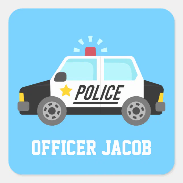 Classic Police Car with Siren Name Square Sticker | Zazzle