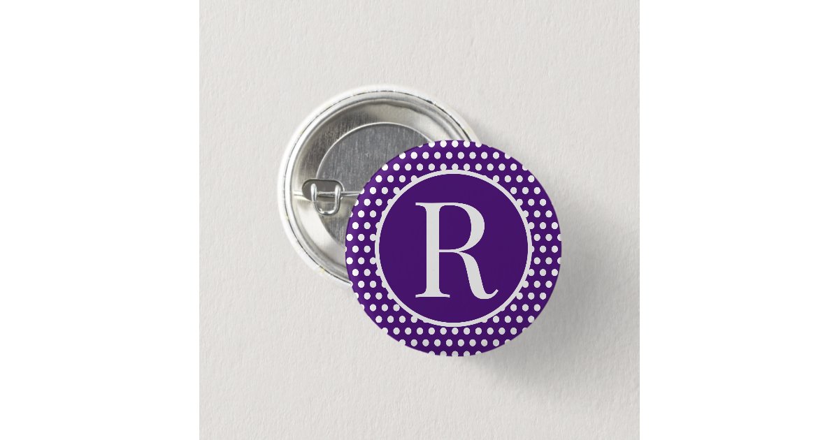 Classic Polka Dots Purple Custom initial letter Button | Zazzle