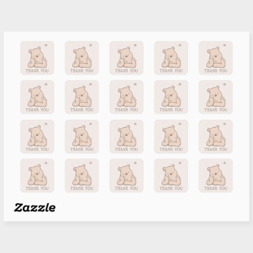Classic Pooh | Birthday Thank You Square Sticker | Zazzle