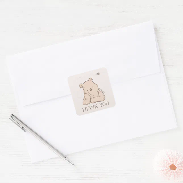 Classic Pooh | Birthday Thank You Square Sticker | Zazzle