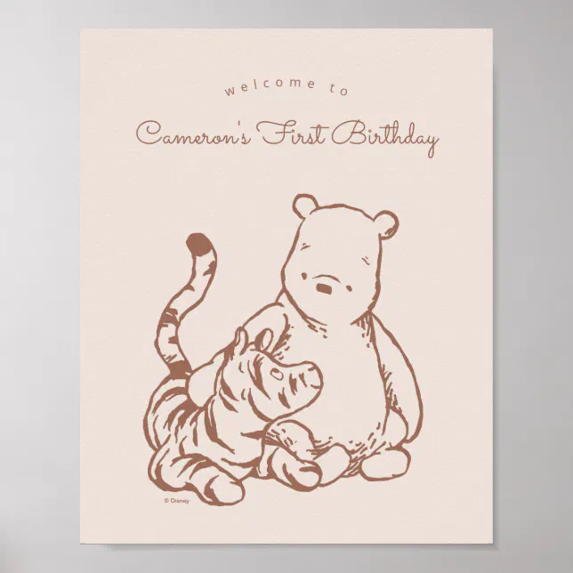 Classic Pooh & Tigger 1st Birthday Welcome Poster | Zazzle