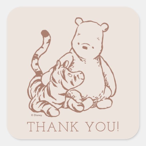 Classic Pooh & Tigger First Birthday Thank You Square Sticker | Zazzle
