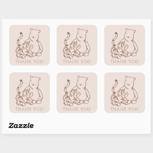 Classic Pooh & Tigger First Birthday Thank You Square Sticker | Zazzle