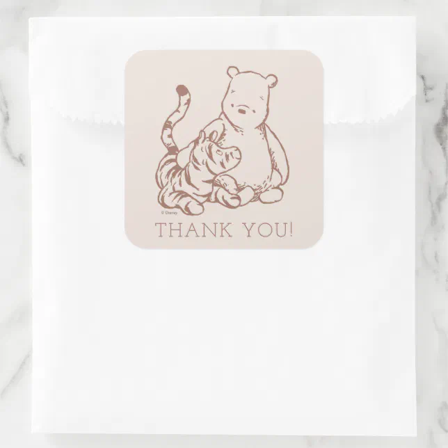 Classic Pooh & Tigger First Birthday Thank You Square Sticker | Zazzle