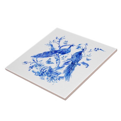 Classic Porcelain Blue Peacocks White Background Ceramic Tile | Zazzle