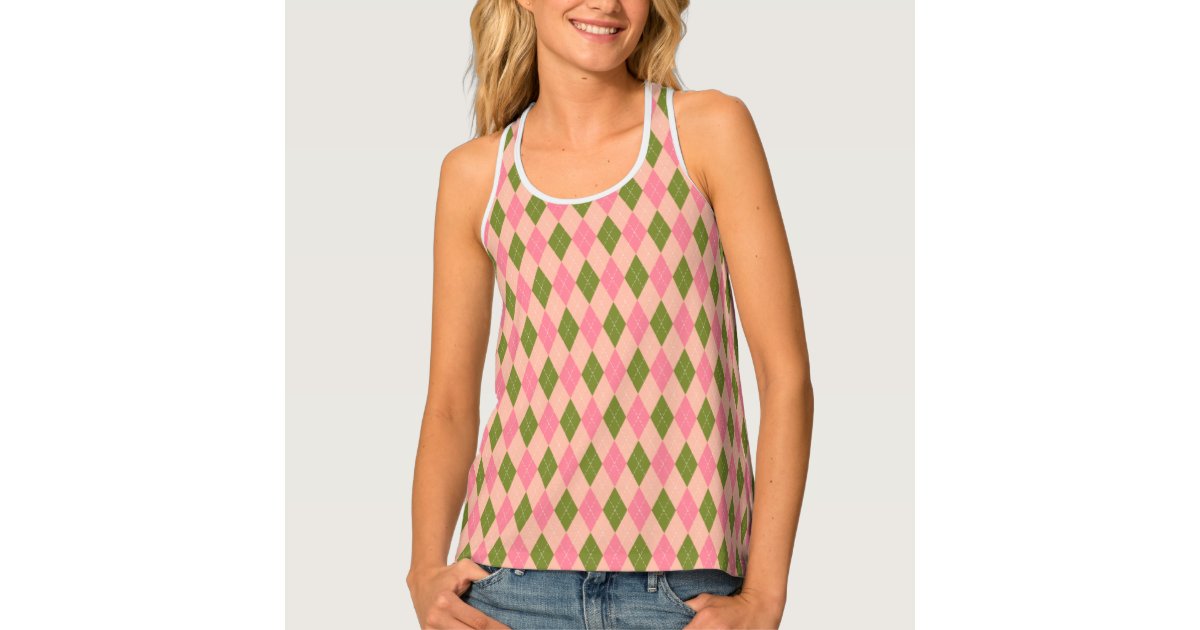 Classic Preppy Argyle in Girlie Pink and Green Tank Top | Zazzle