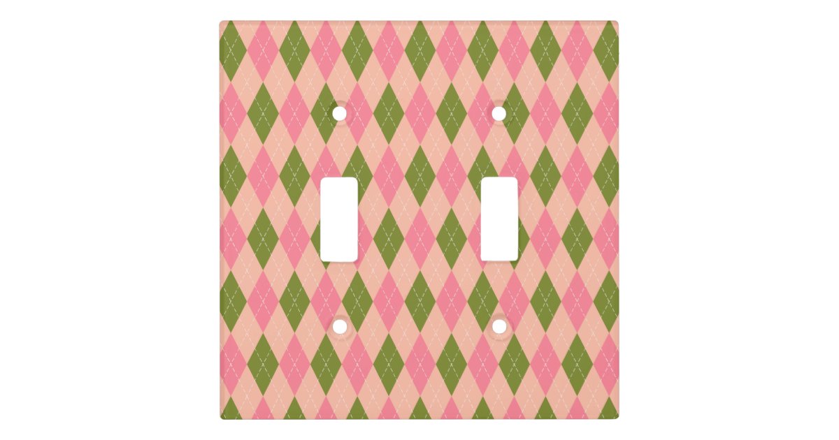 Classic Preppy Argyle in Pretty Pink and Green Light Switch Cover | Zazzle