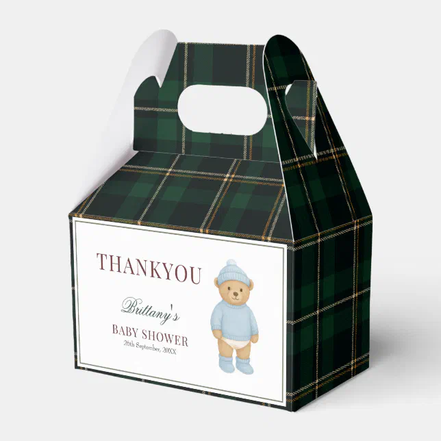 Classic Preppy Bear Designer Plaid Baby Shower Favor Boxes | Zazzle