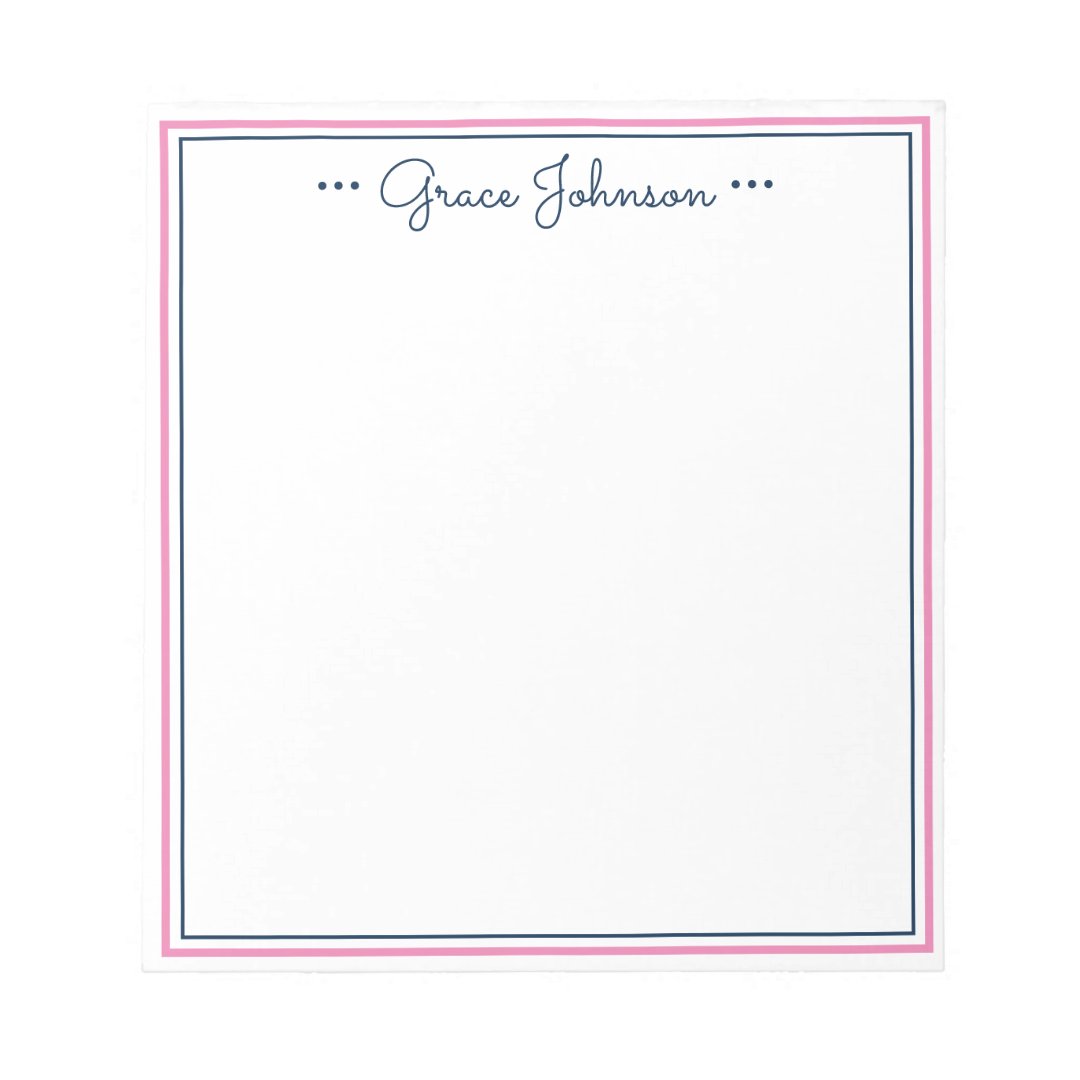 Classic Preppy Personalized Notepad | Navy & Pink | Zazzle