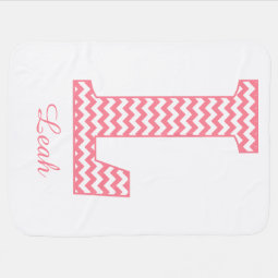 Classic Preppy Pink Chevron Letter L Monogram Receiving Blanket | Zazzle
